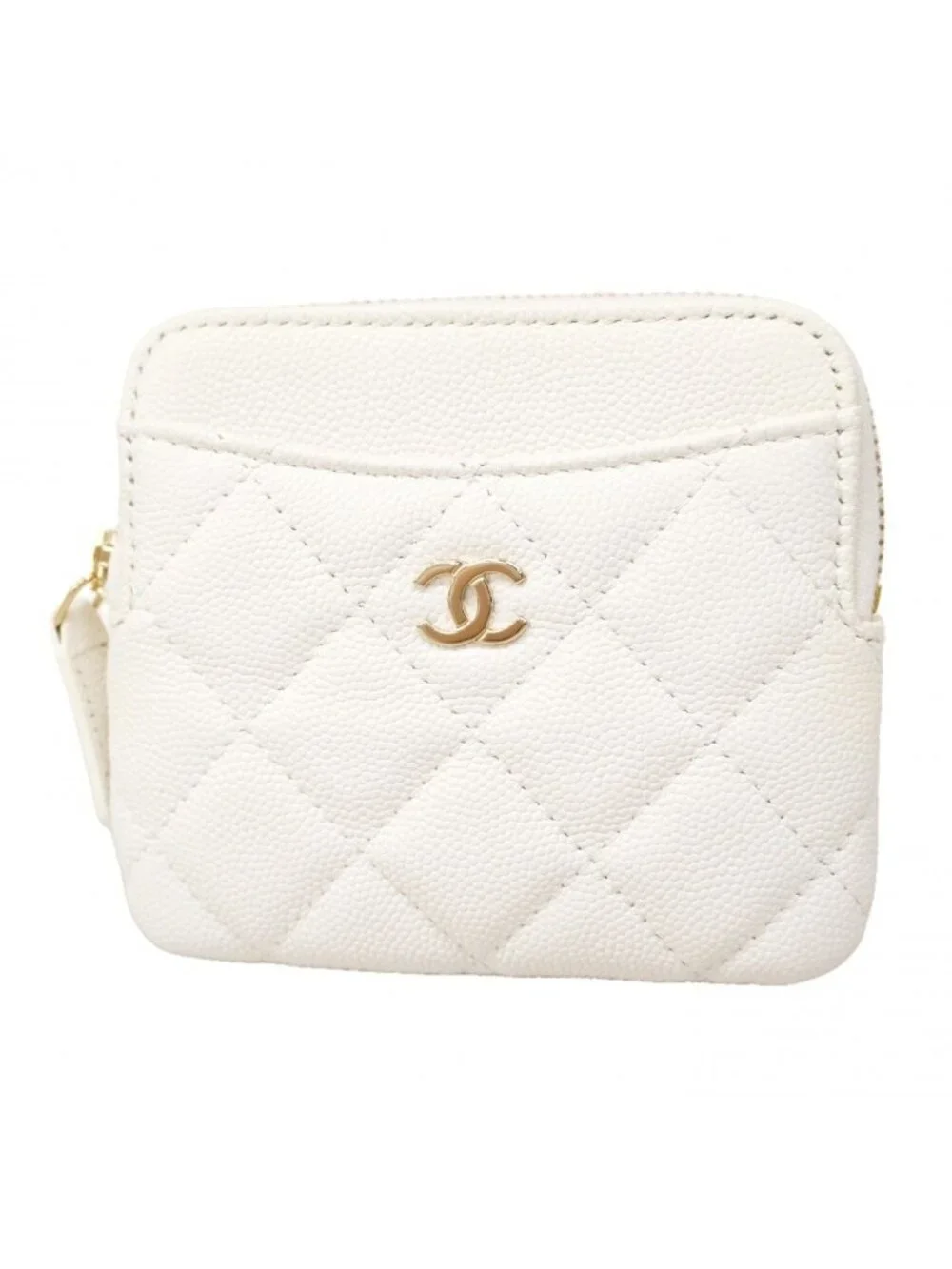 CHANEL | Bags | Chanel Coin Case Quilted Caviar Leather White Champagne ...